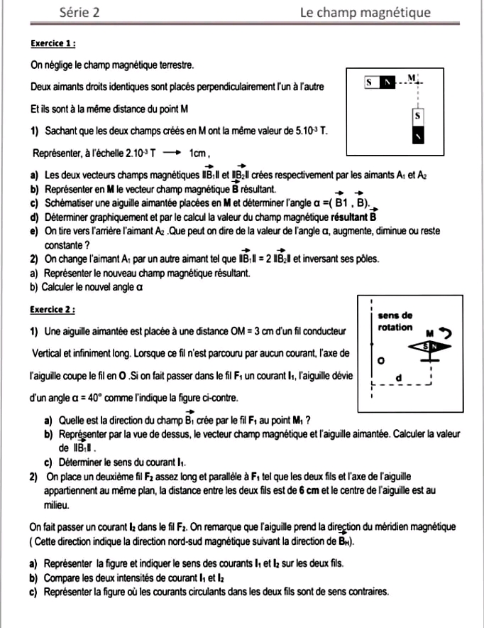 Bac math Physique Serie interaction magnétique avec correction