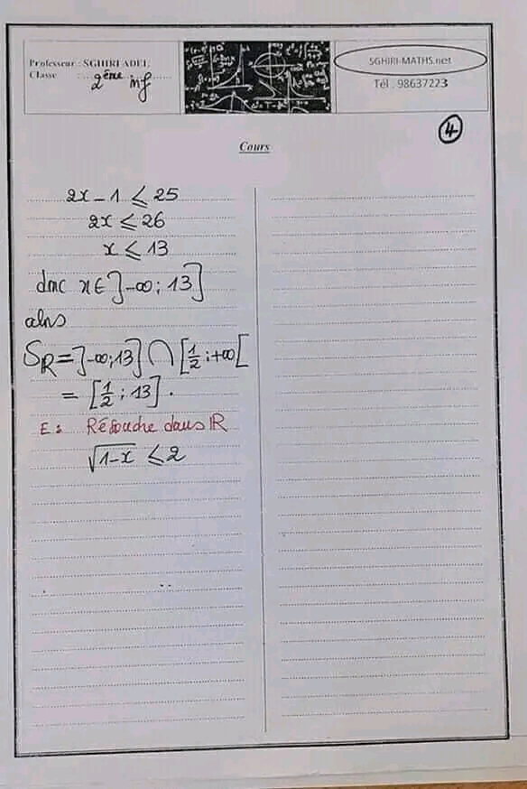2 ème Technologie de l'informatique Math