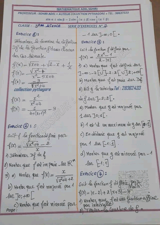 3 ème Sc expérimentales Math-Généralités sur les fonctions