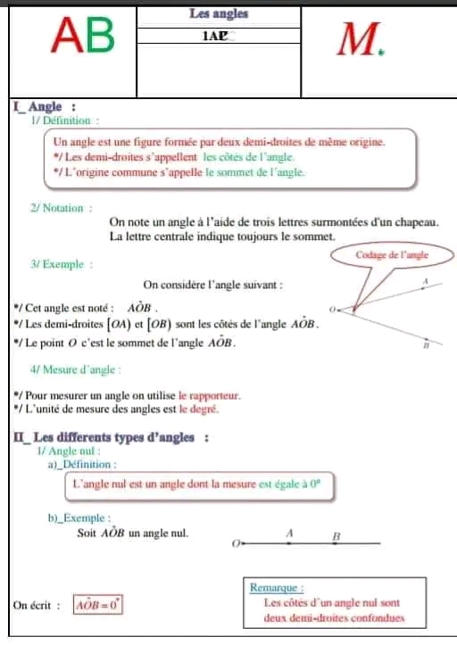 1ère année secondaire Math-Angles