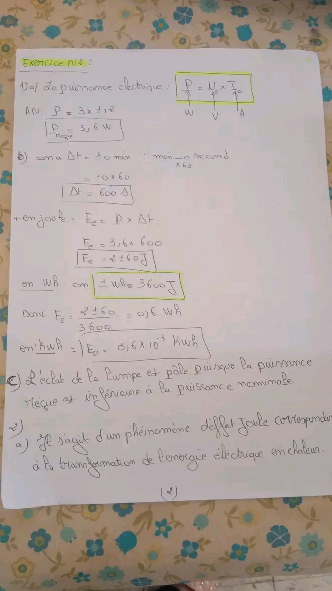 2 ème Sciences Physique-Puissance et energie electrique