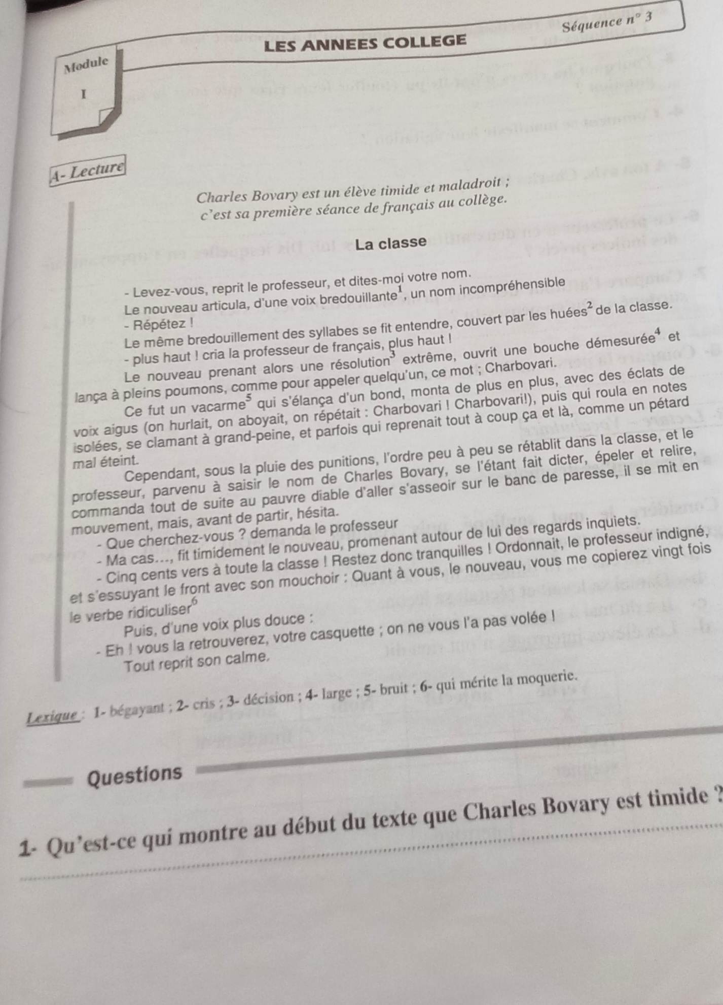 8 ème-الثامنة أساسي Français Texte n 1 module 1 les années de colléges