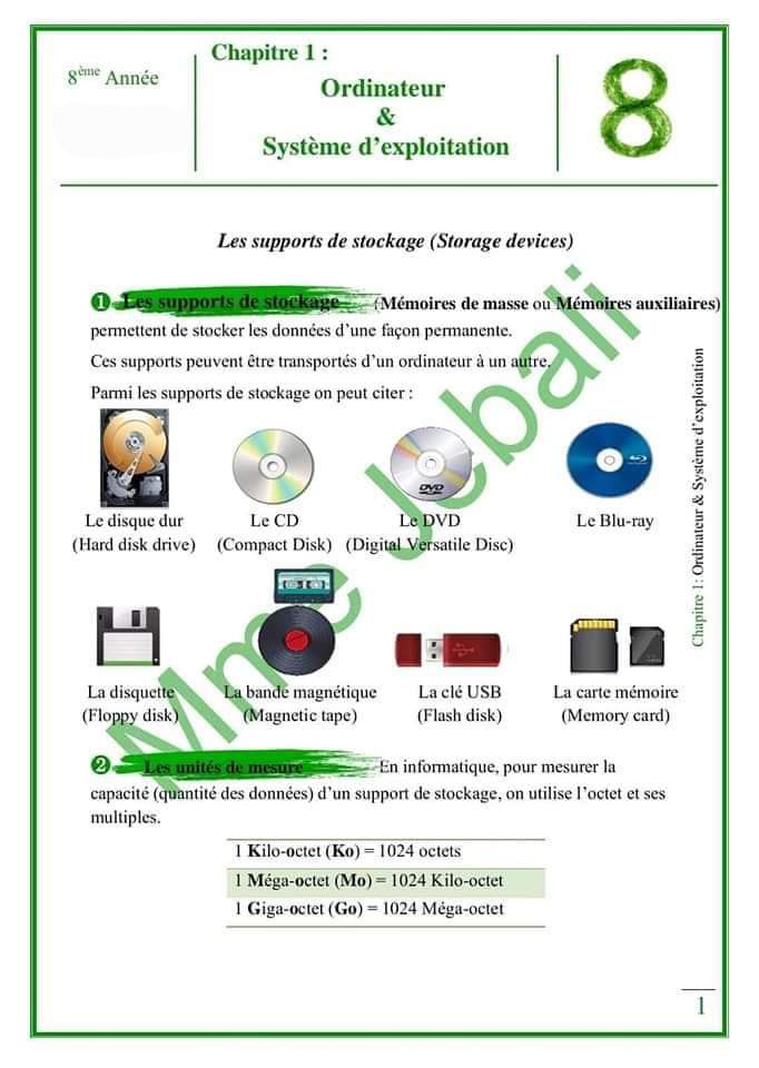 8 ème-الثامنة أساسي Informatique L'ordinateur et systéme d'exploiration ...