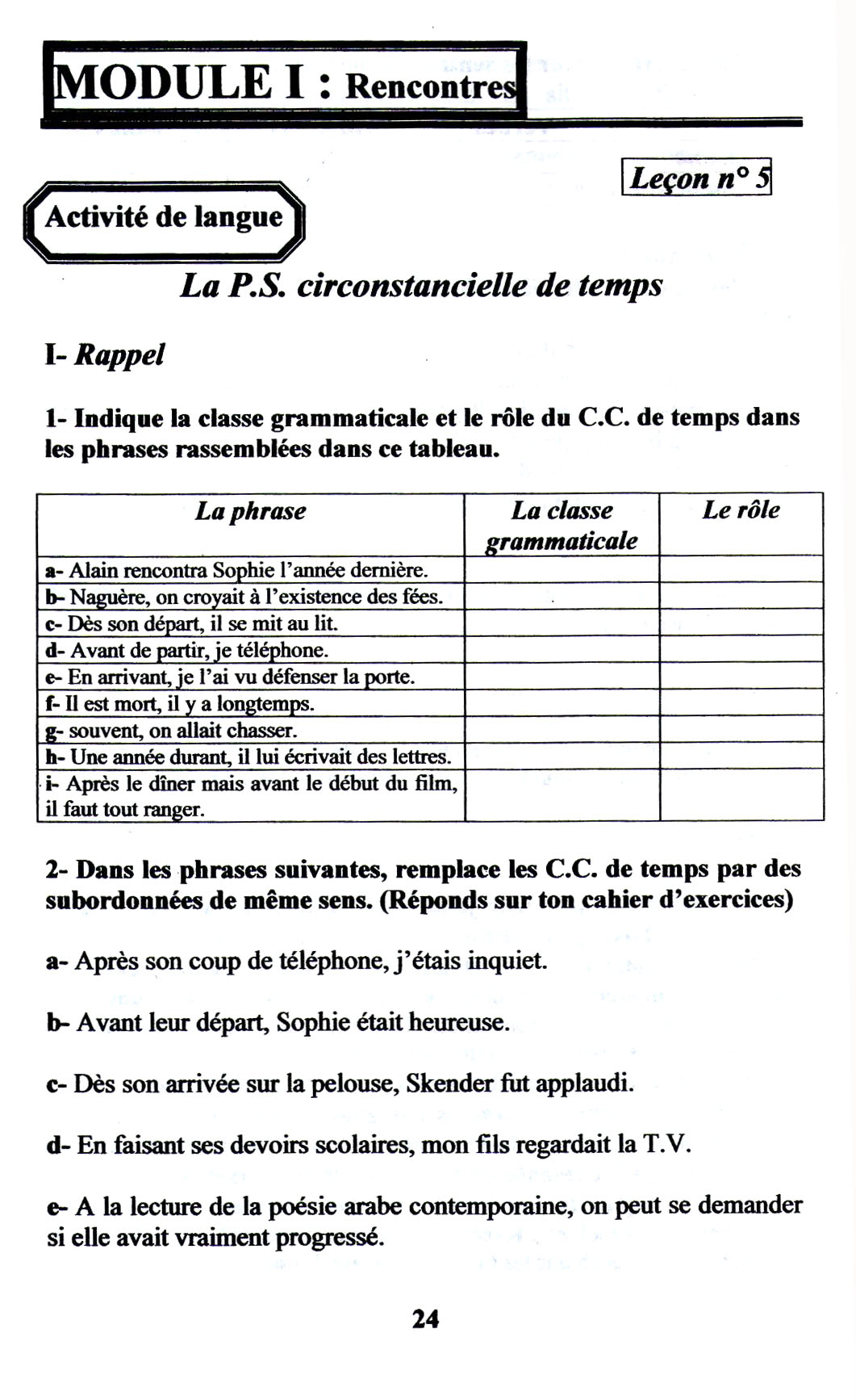 9 ème-التاسعة أساسي Français l'expression de temps